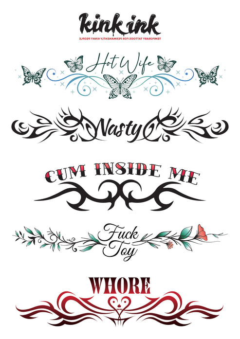 A4 Tramp Stamps (Mega Sheet #2) - 5 Adult Temporary Tattoos – Kink Ink
