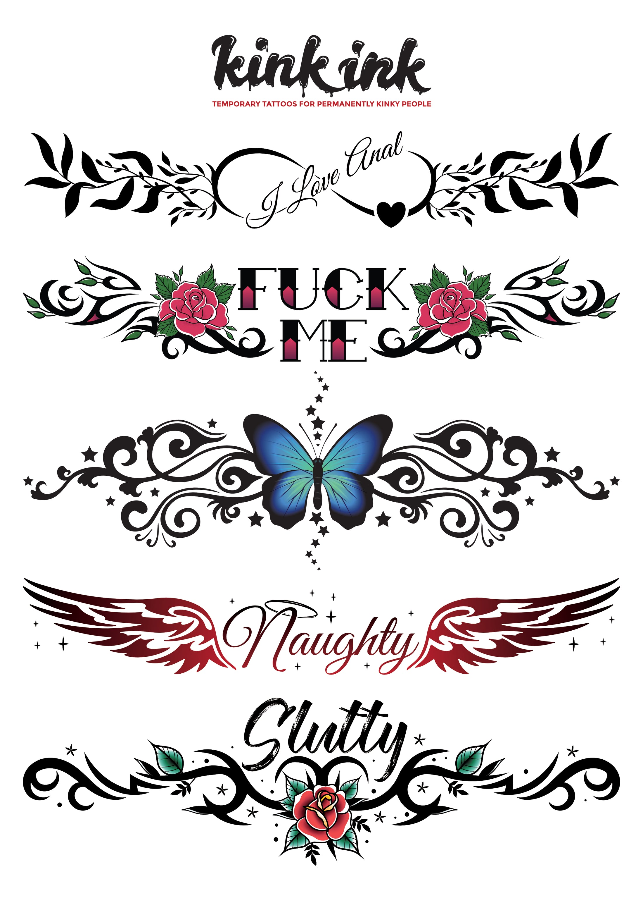 A4 Tramp Stamps (Mega Sheet #1) - 5 Adult Temporary Tattoos – Kink Ink