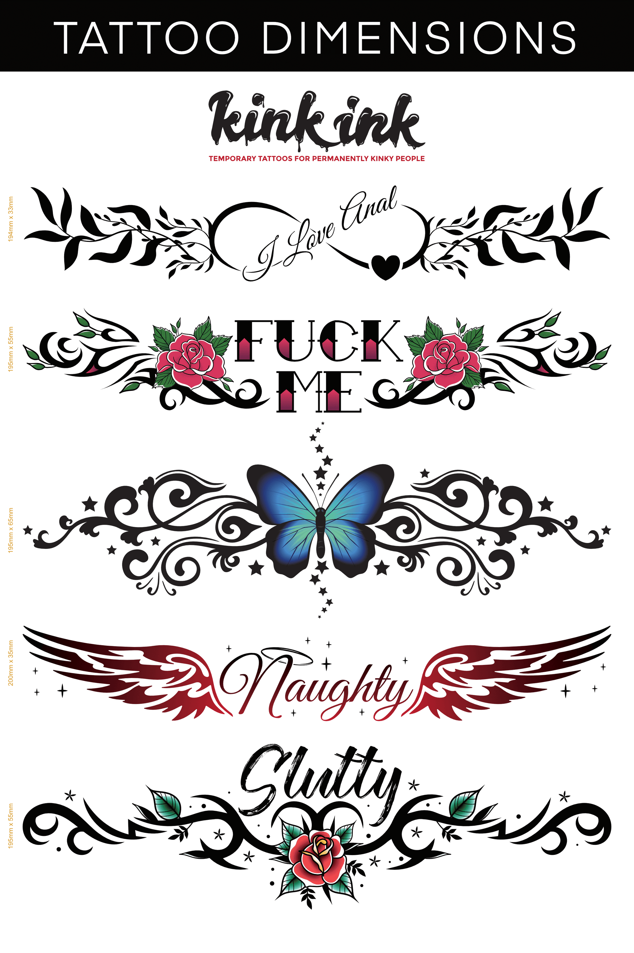 A4 Tramp Stamps (Mega Sheet #1) - 5 Adult Temporary Tattoos – Kink Ink