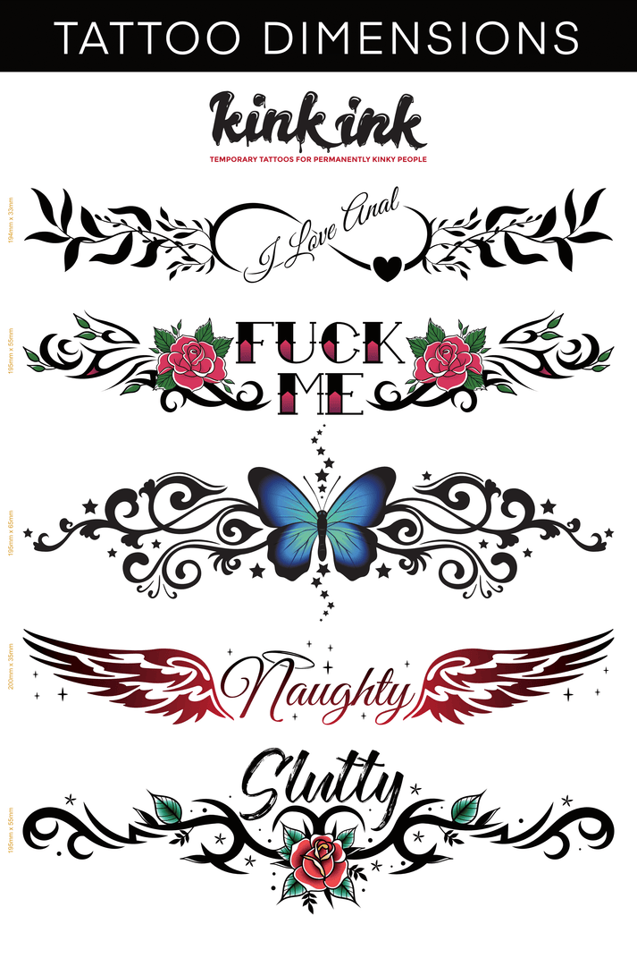 A4 Tramp Stamps (Mega Sheet #1) - 5 Adult Temporary Tattoos – Kink Ink